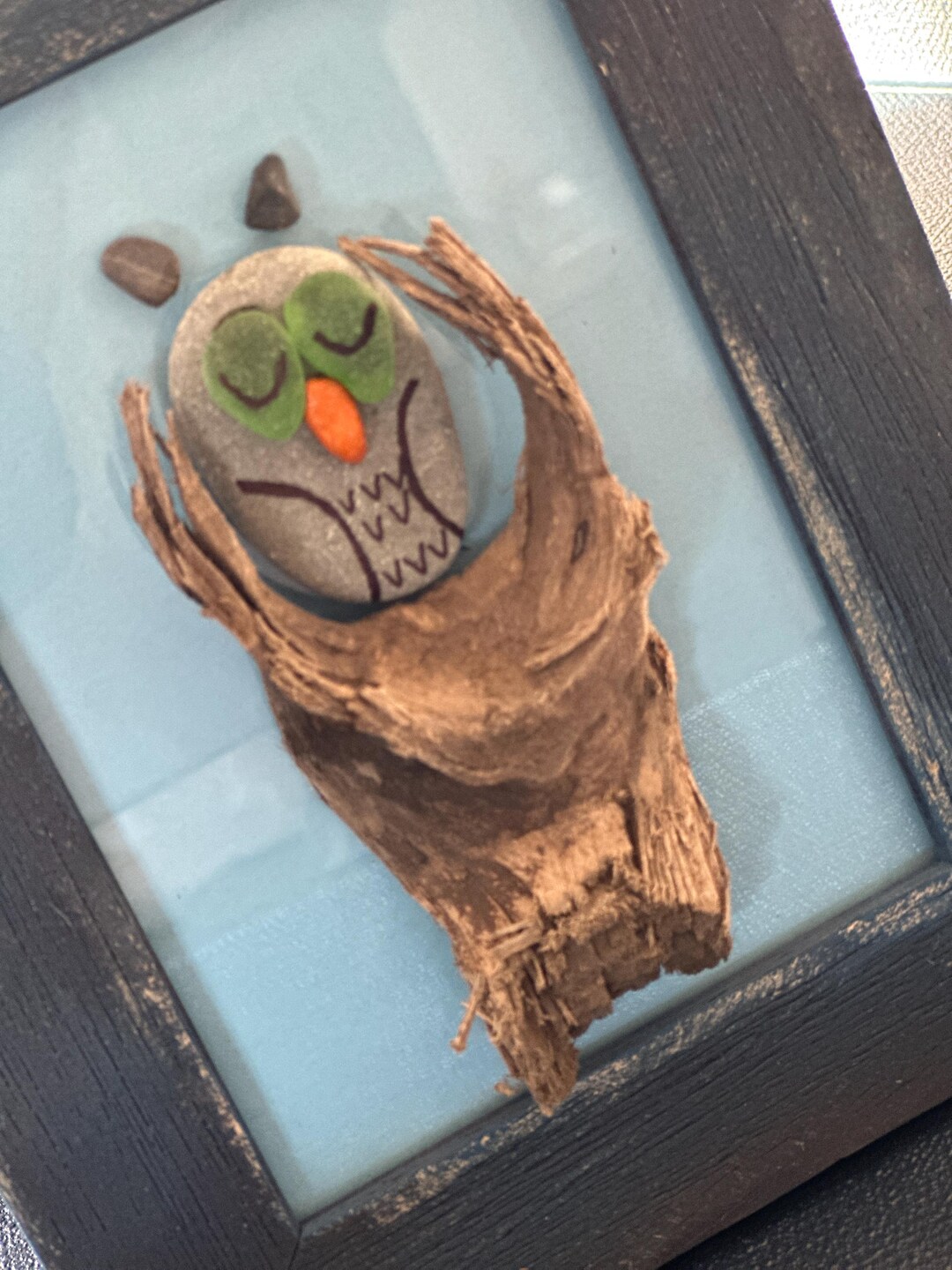 Driftwood Pebble Art Owl: Rustic Woodland Decor - Etsy