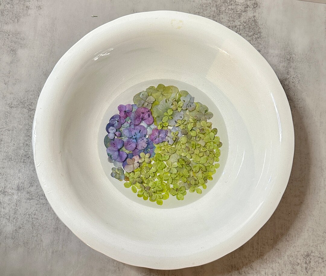 Hydrangea Bowl, Cream Colored Large Bowl With Dried Hydrangeas and ...