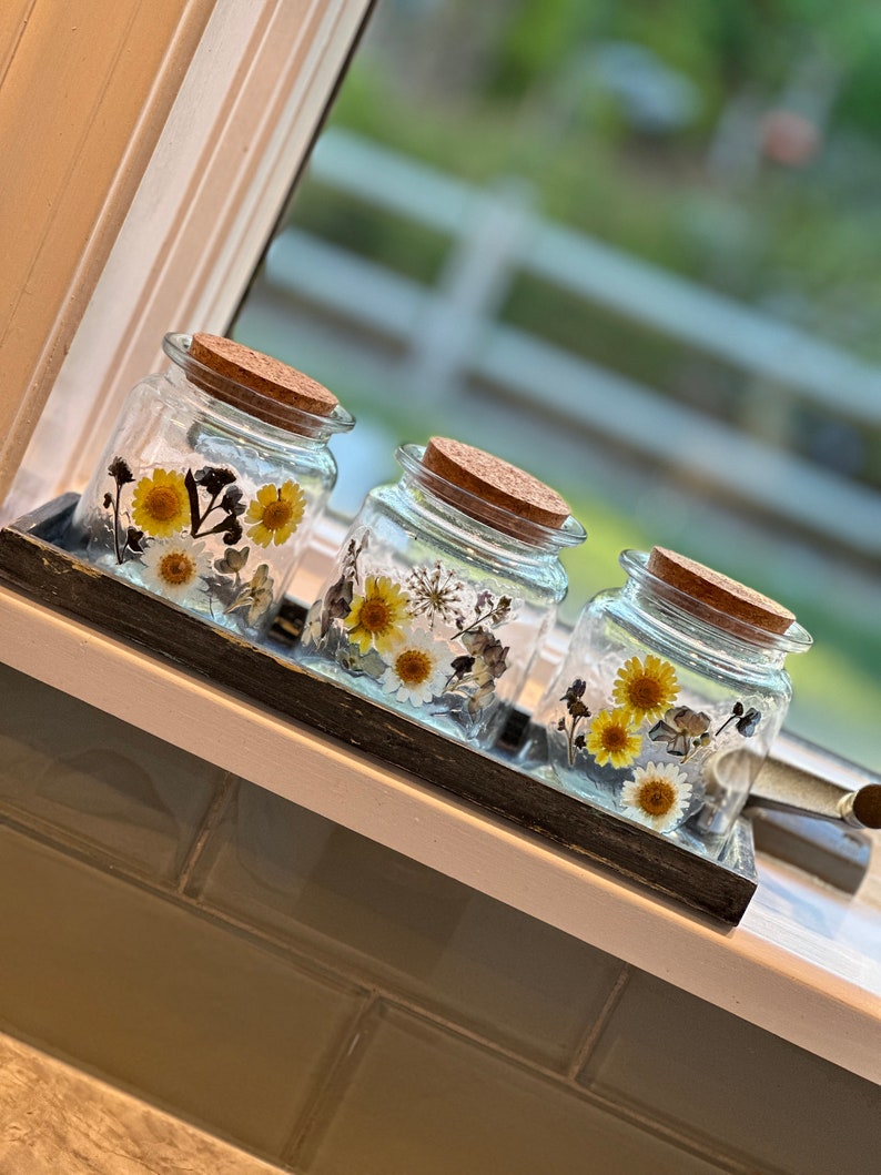 Rustic Jar Set, Bathroom Jars, Wildflower Jars, Set of Jars, Floral ...