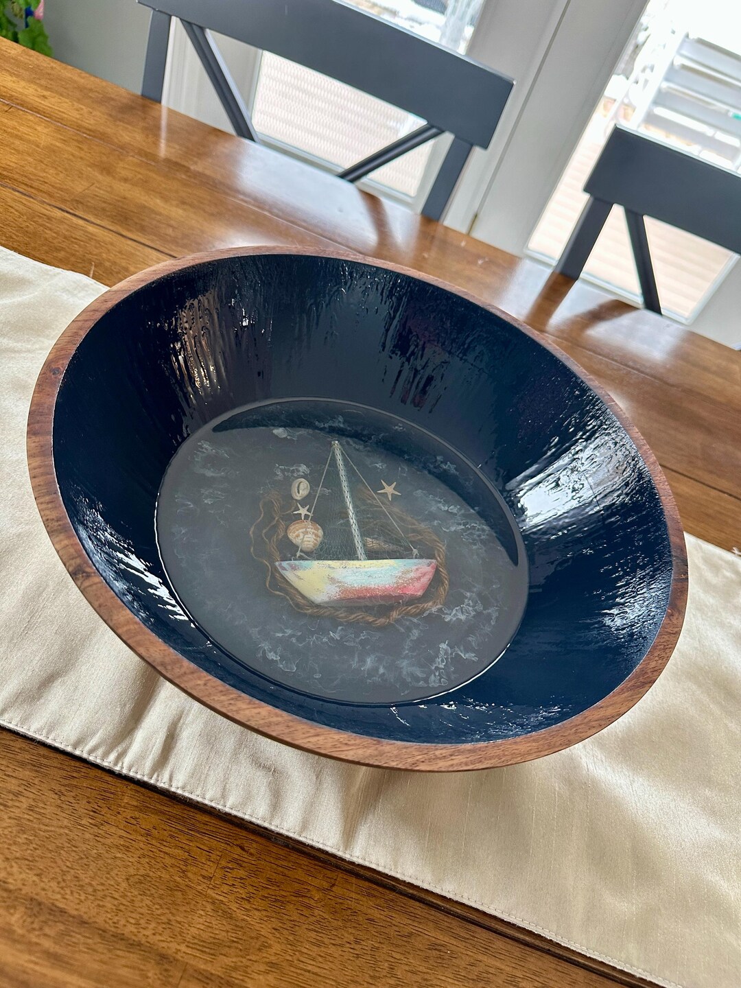Sunken Ship in Large Wooden Bowl, Tabletop Bowl, Wooden Bowls, Resin ...