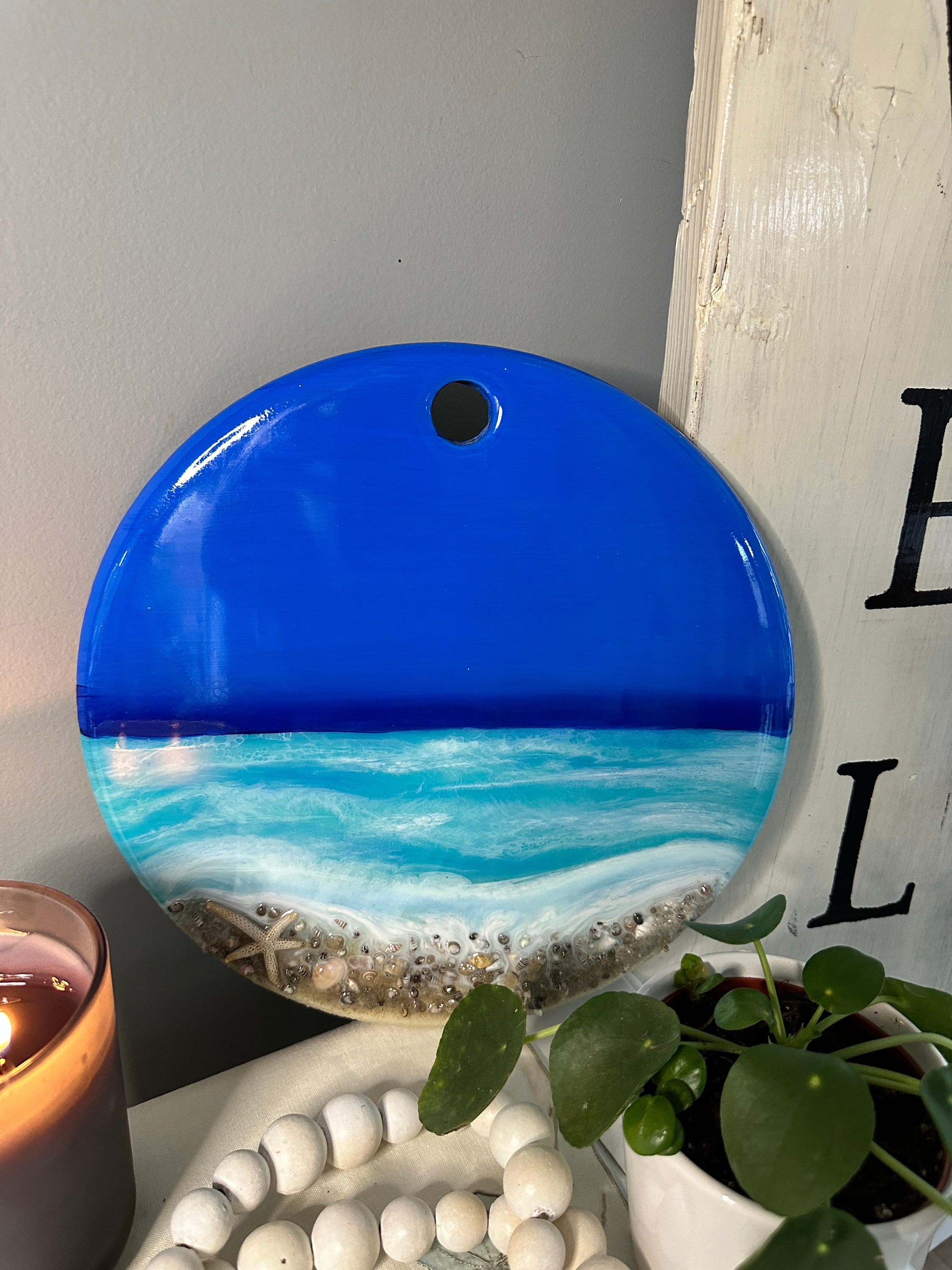 Beach Resin Painting, Round Beach Painting, Epoxy Beach Painting ...