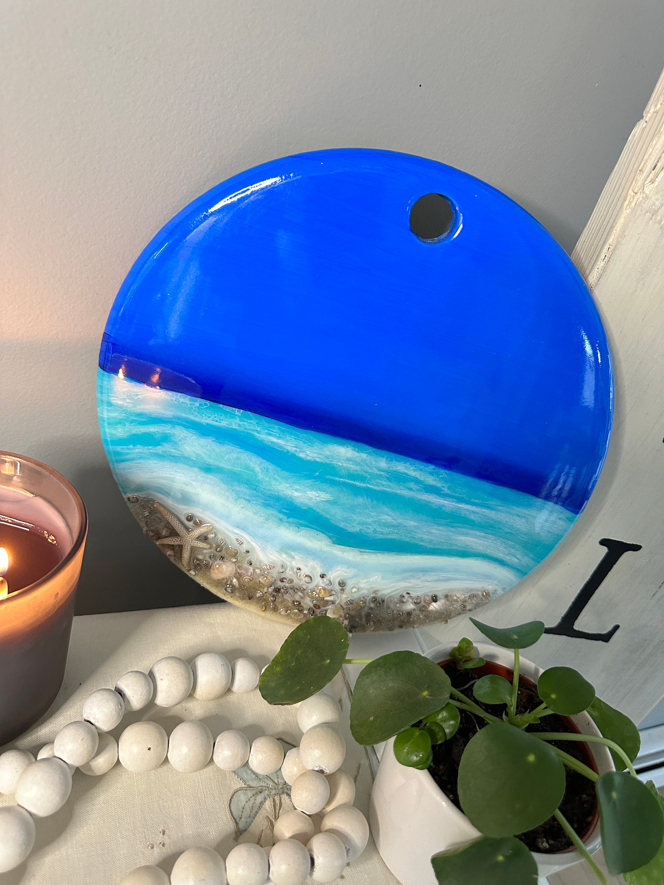 Beach Resin Painting, Round Beach Painting, Epoxy Beach Painting ...