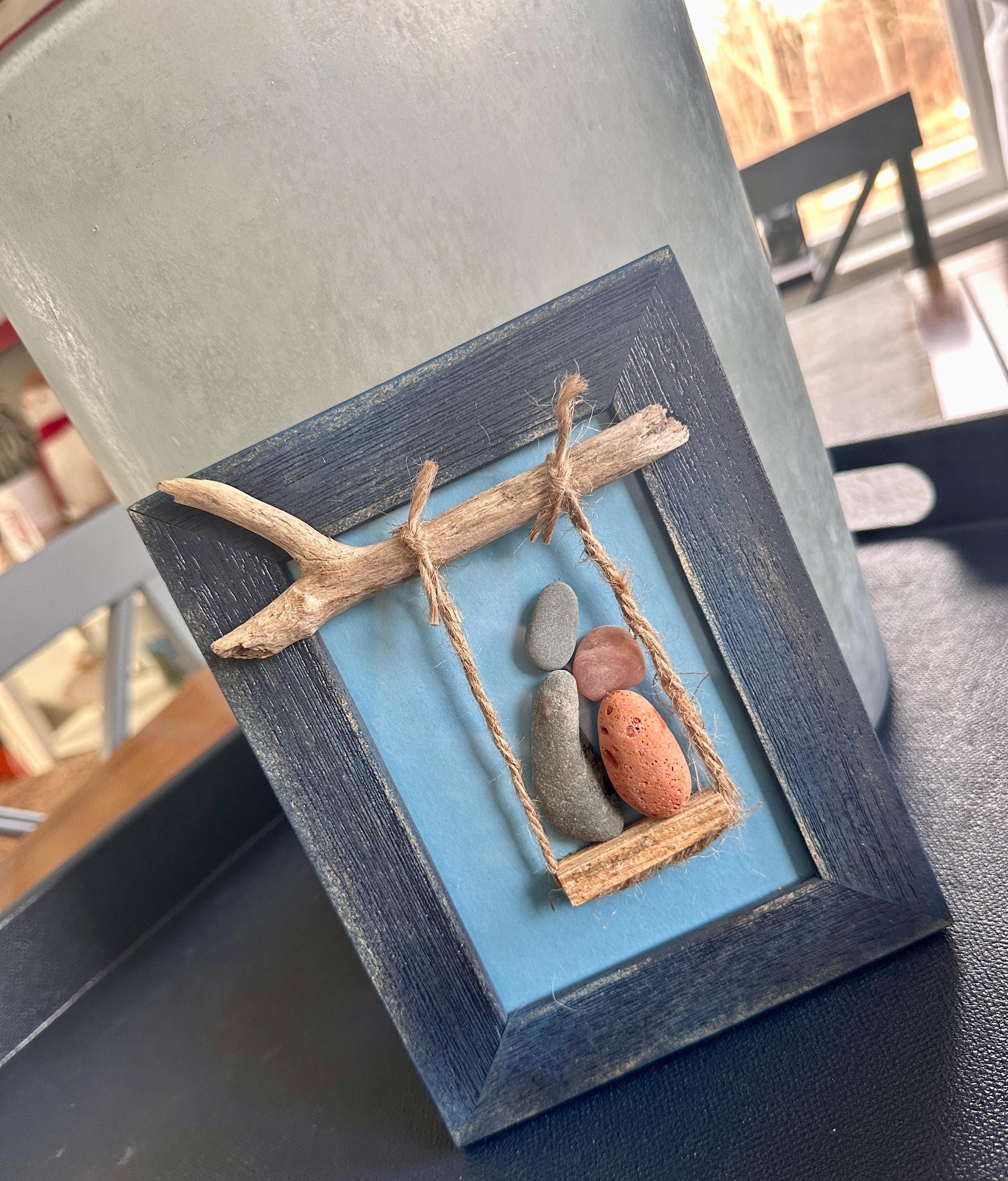Pebble Art, Couple on Swing, Driftwood Swing With Cozy Couple, Framed ...