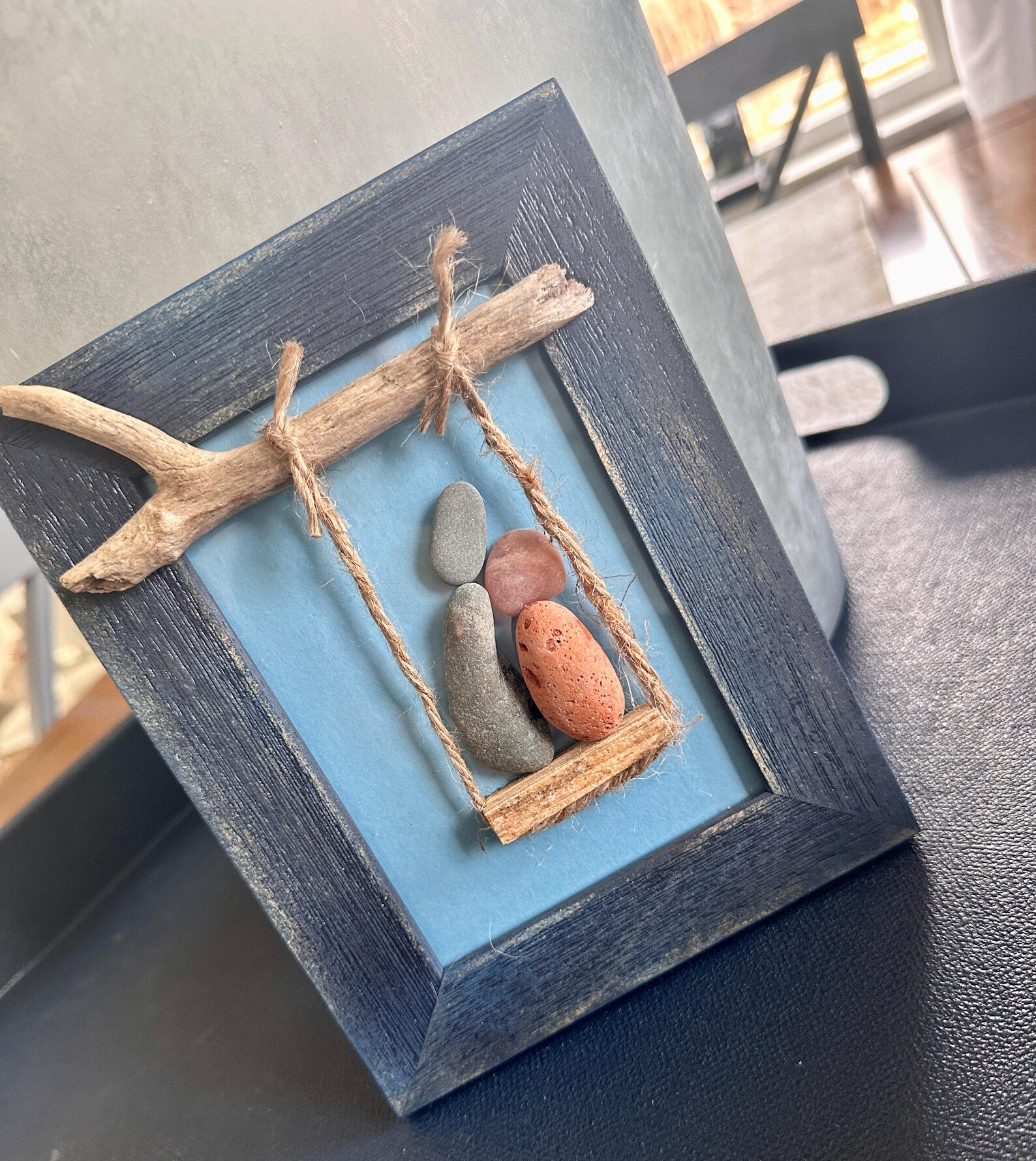 Pebble Art, Couple on Swing, Driftwood Swing With Cozy Couple, Framed ...