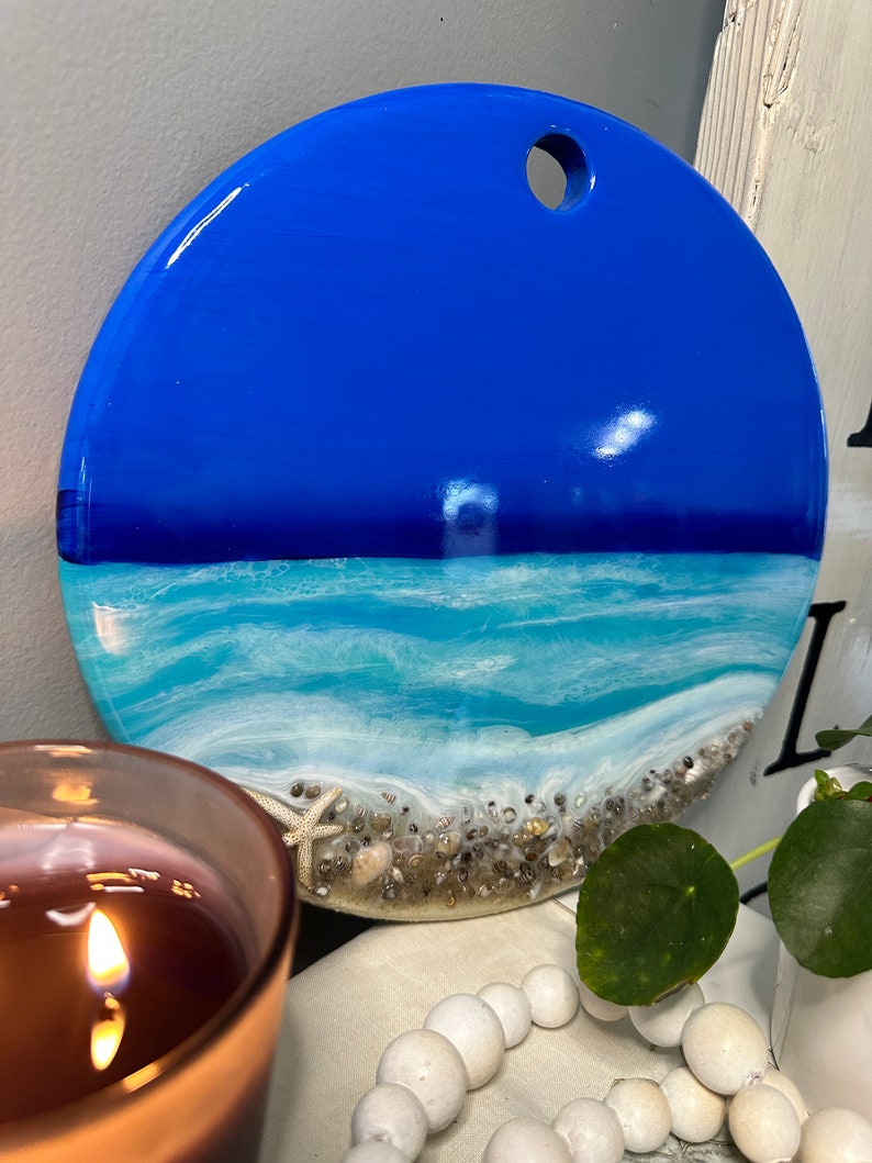 Beach Resin Painting, Round Beach Painting, Epoxy Beach Painting ...