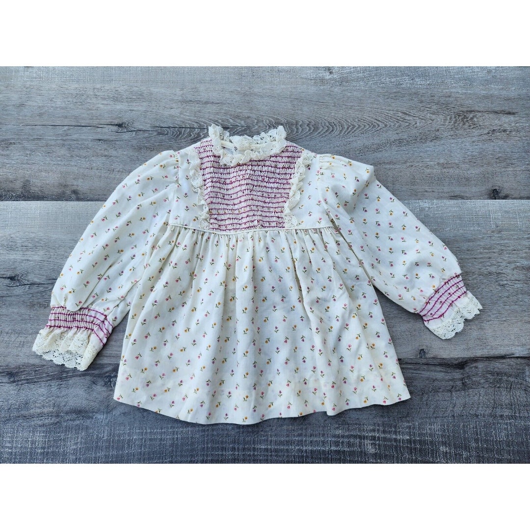 Vintage Pert’n Sassy Top 4T Purple Pink Flowers Smocking Tie-back Bow ...