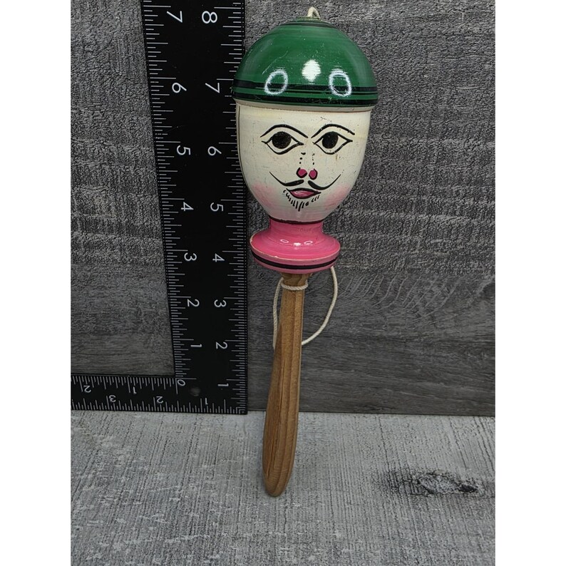 Vtg 1960s Mexican Balero Dexterity Toy Hand Carved Hand Painted Wood W ...
