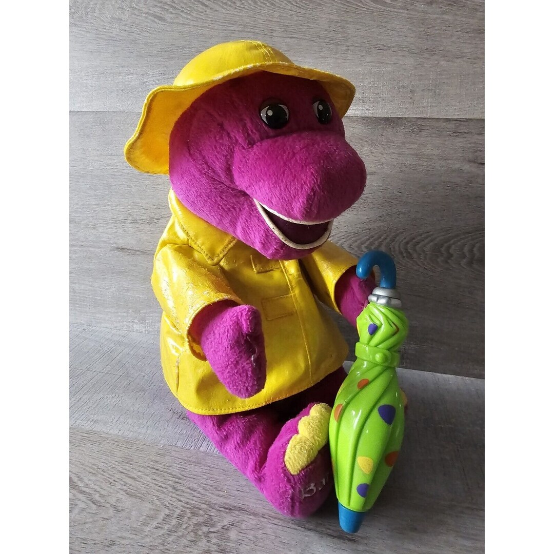 Vintage 2002 Barney Plush Singing in the Rain Plush Animated Toy Works ...