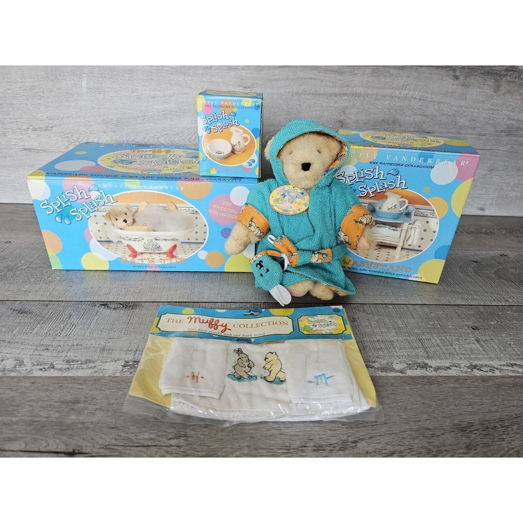 Muffy Splish Splash Porcelain Bath Tub Robe Outfit & Bear Bath Time Lot ...