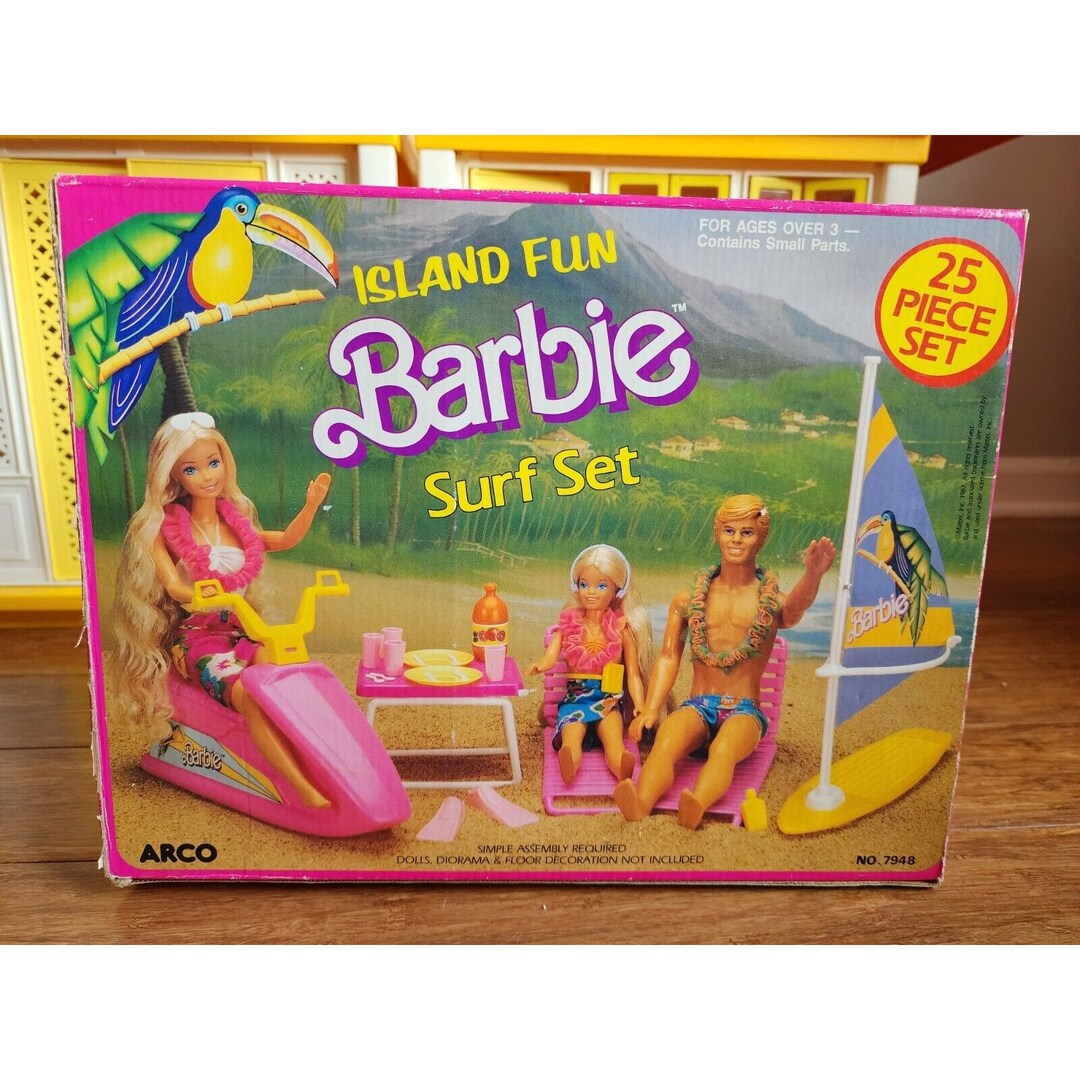 Vintage 1987 Island Fun Barbie Surf Set No. 7948 Near Complete Box Arco ...