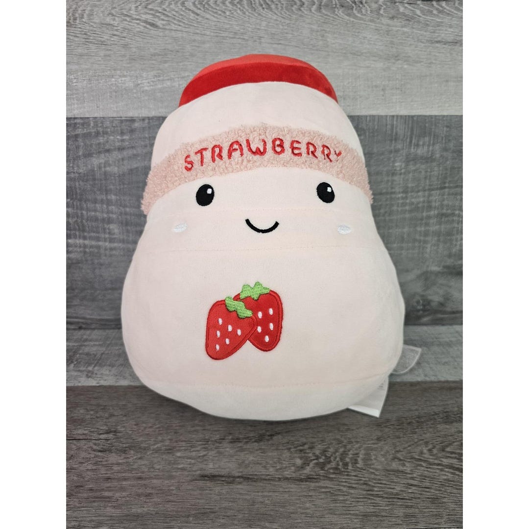 Miniso Strawberry Milkshake Soft Plush 12” Pink Red Stuffed Animal Room ...