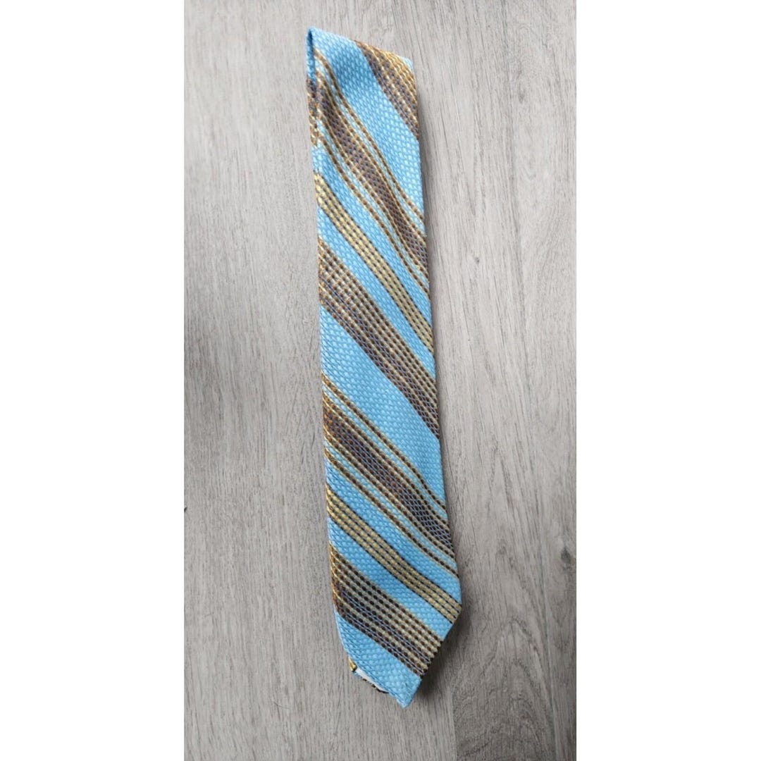 Vintage Trevira Repp Neck Tie Aqua Blue Brown Stripe Pattern Polyester ...