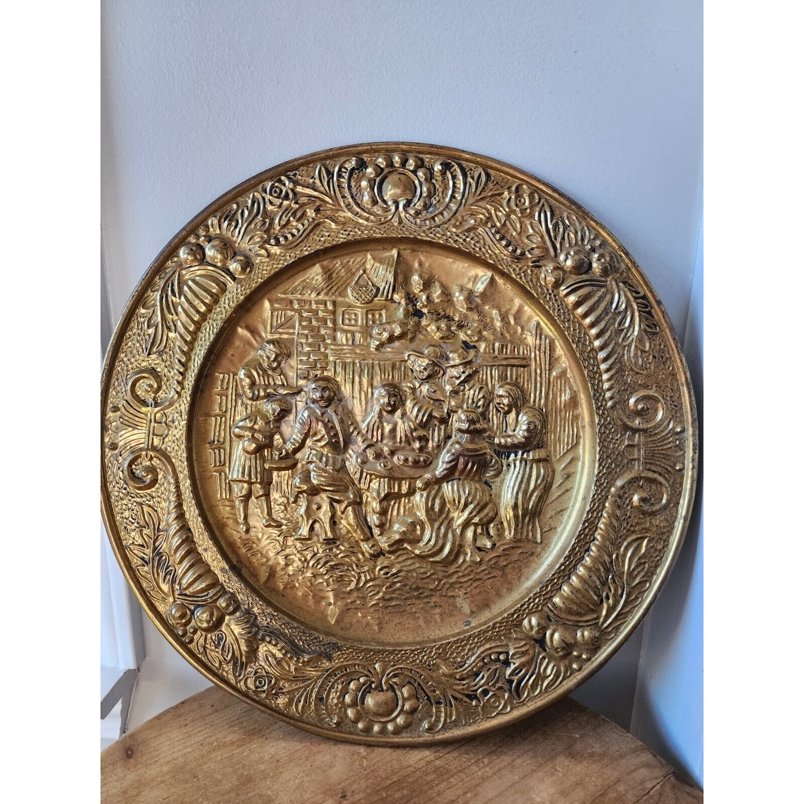 Vintage Brass Tray English Pub Scene Metal Decorative Wall Hanging 14 ...