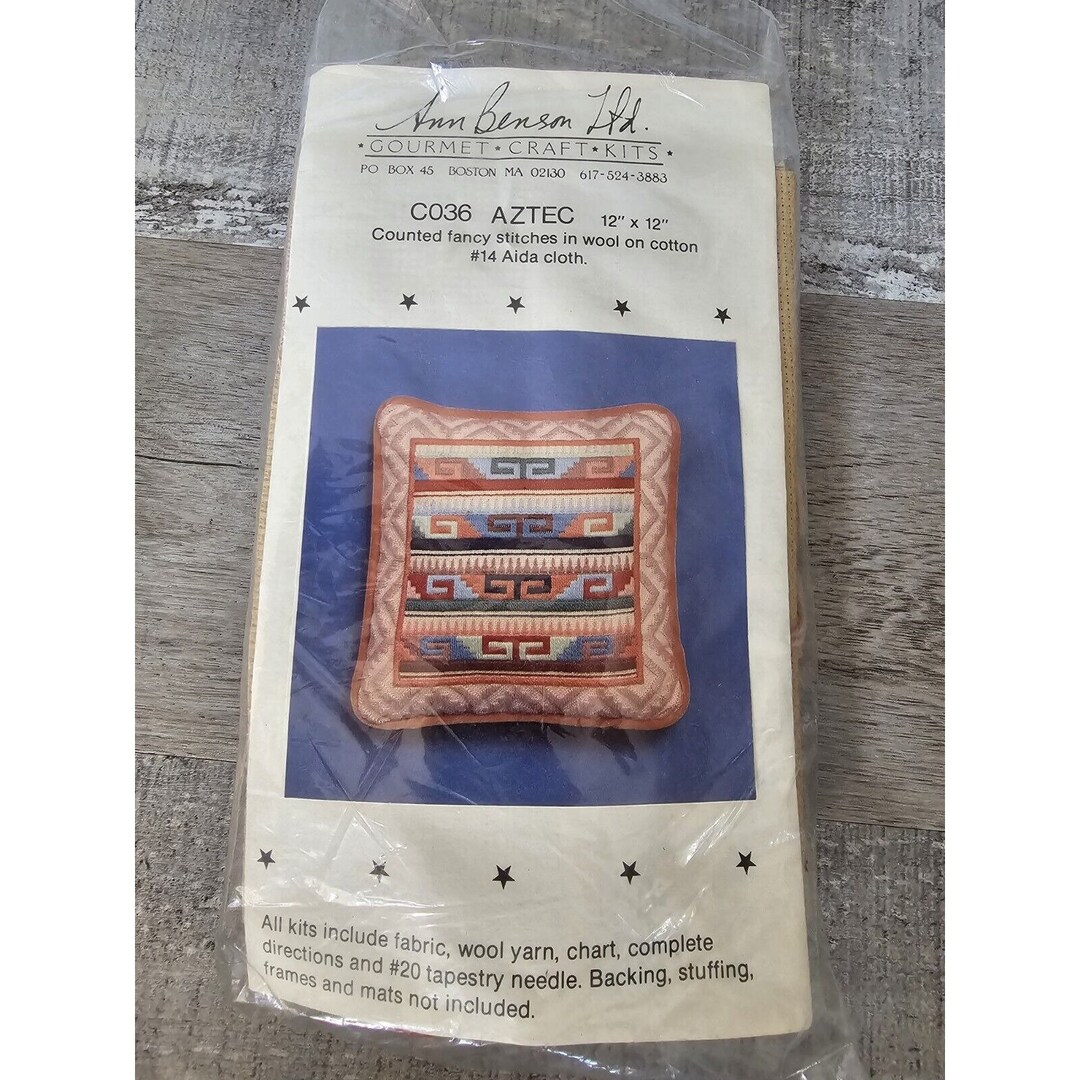 Vintage Ann Benson Gourmet Craft Kit AZTEC Yarn Stitch Complete Wool ...