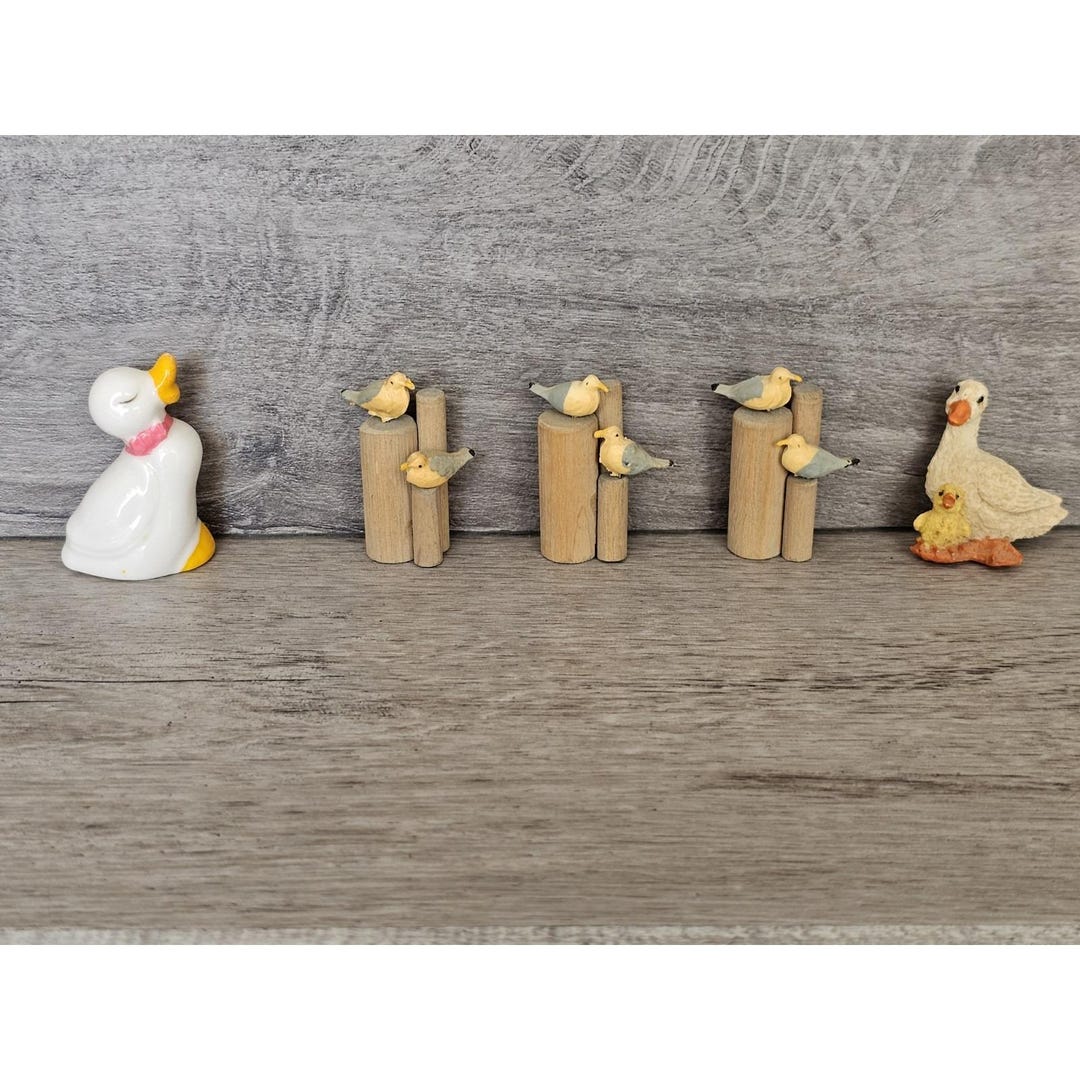 Vintage Wood Bird Mini Magnet Figurines and Ceramic Ducks Seagulls ...
