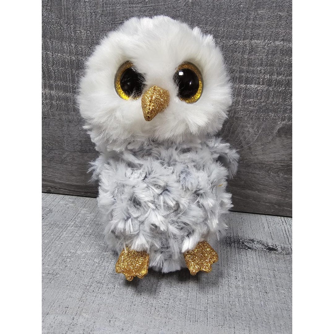 Owlette Grey Gold and White Stuffed Owl Beanie Boos Collection Stuffed ...