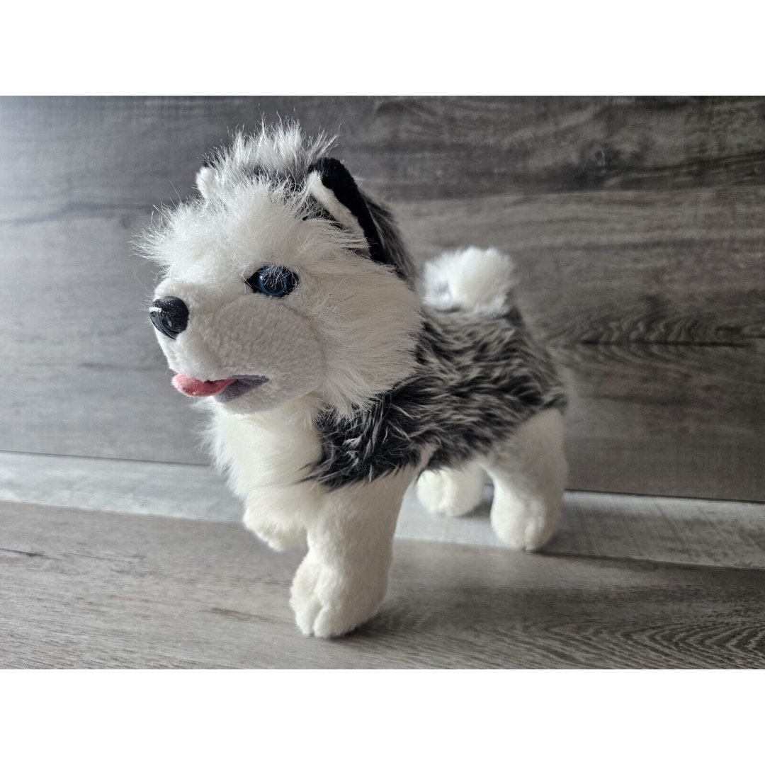 Vtg Husky Dog Plush Standing Blue Eyes 1990s 8"x12" Stuffed Animal Toy ...