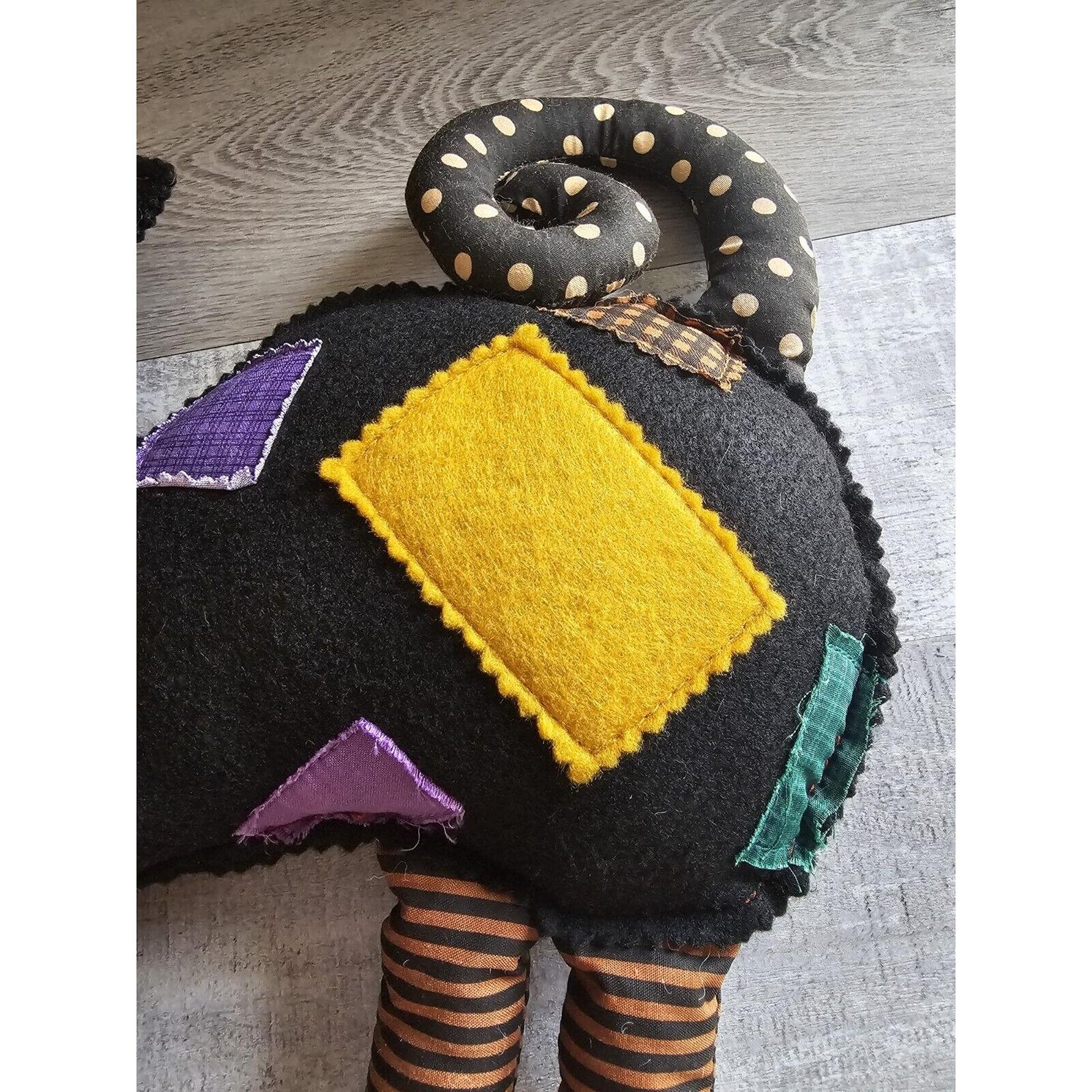 Hallmark Halloween Fall Black Felt Cat With Patches Plush Stuffed ...