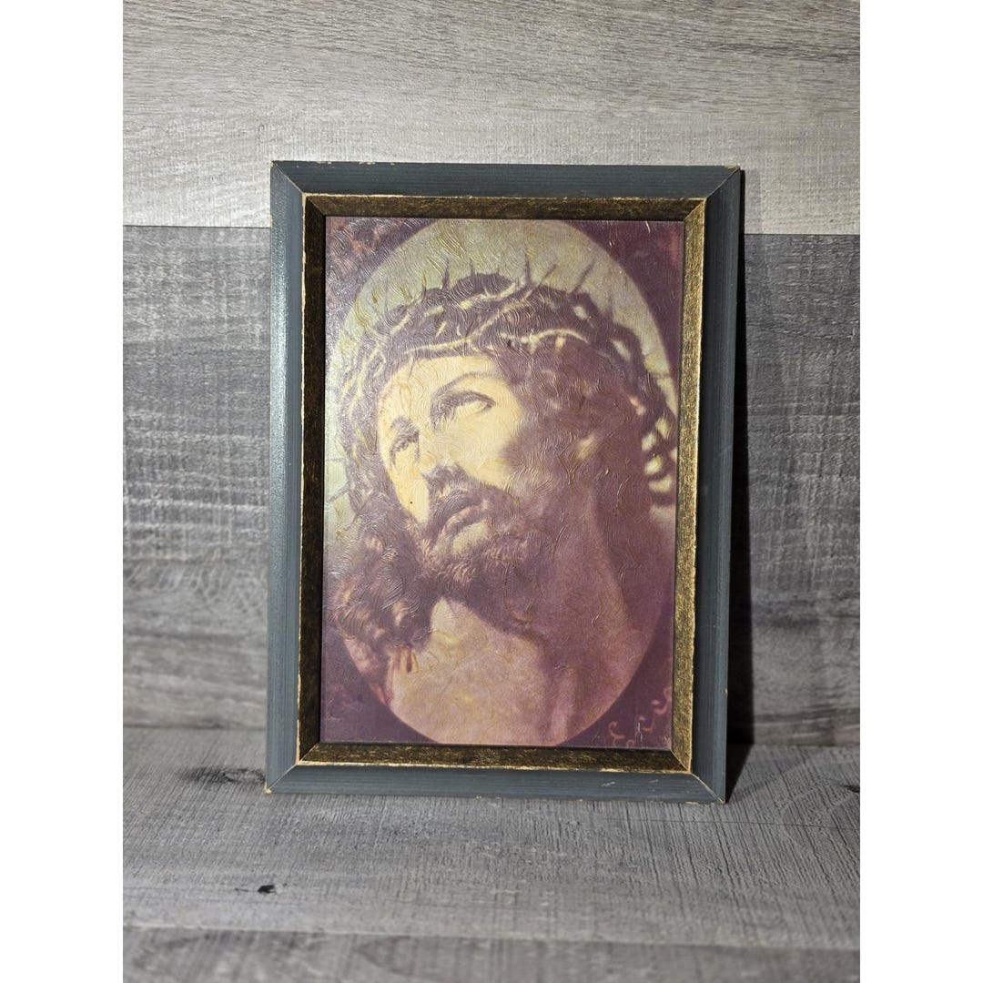 C1900s Ecce Oil Painting Jesus Crown of Thorns Crucifixion Religious ...