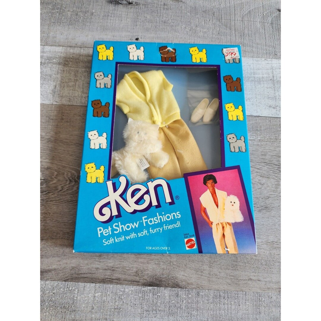 VINTAGE 1986 Barbie KEN Pet Show Fashions #3664 NRFB Fashion W/ Furry ...