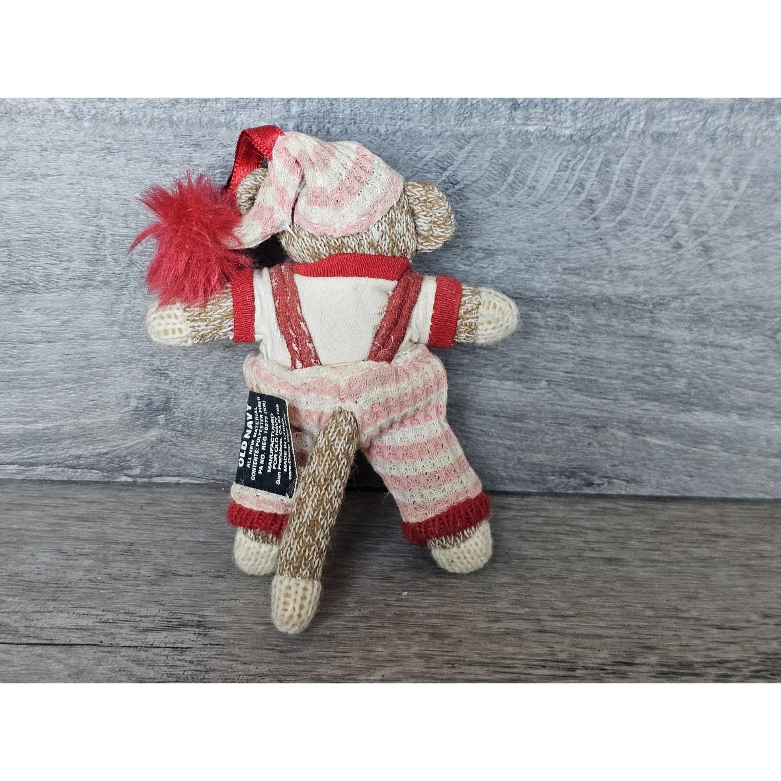 Old Navy Sock Monkey in Christmas Ornament Pink Plush Stuffed Animal 4 ...