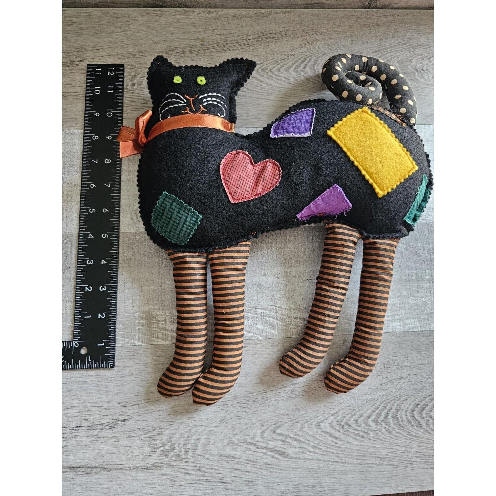 Hallmark Halloween Fall Black Felt Cat With Patches Plush Stuffed ...