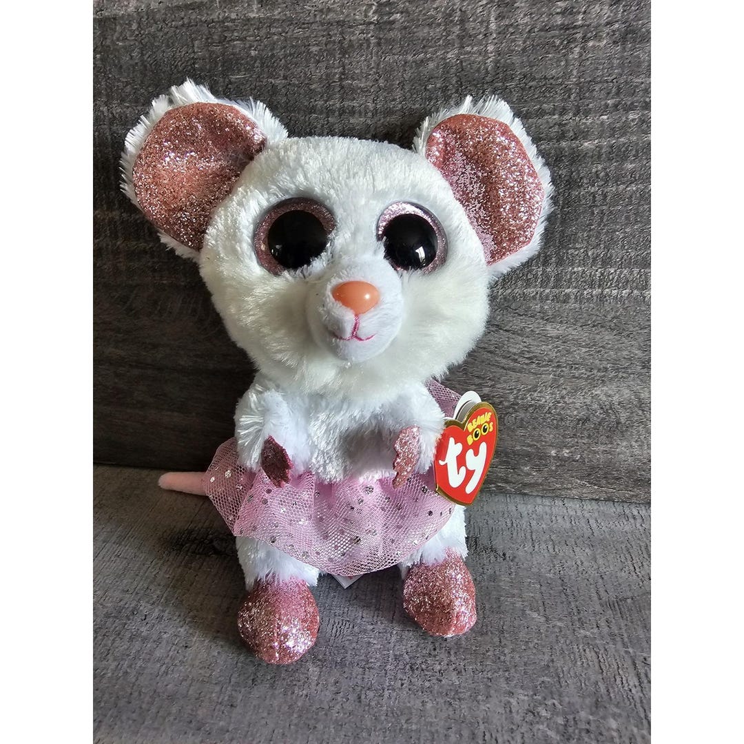 TY Silk Beanie Boos Plush NINA White Pink Ballerina Mouse 6" NEW ...