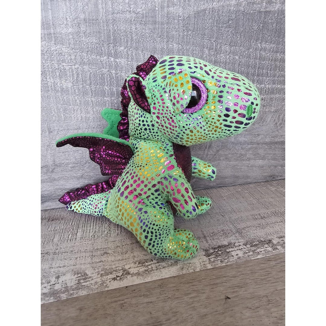 TY Beanie CINDER the Green Dragon Glitter Eyes 6” Stuffed Plush Magical ...
