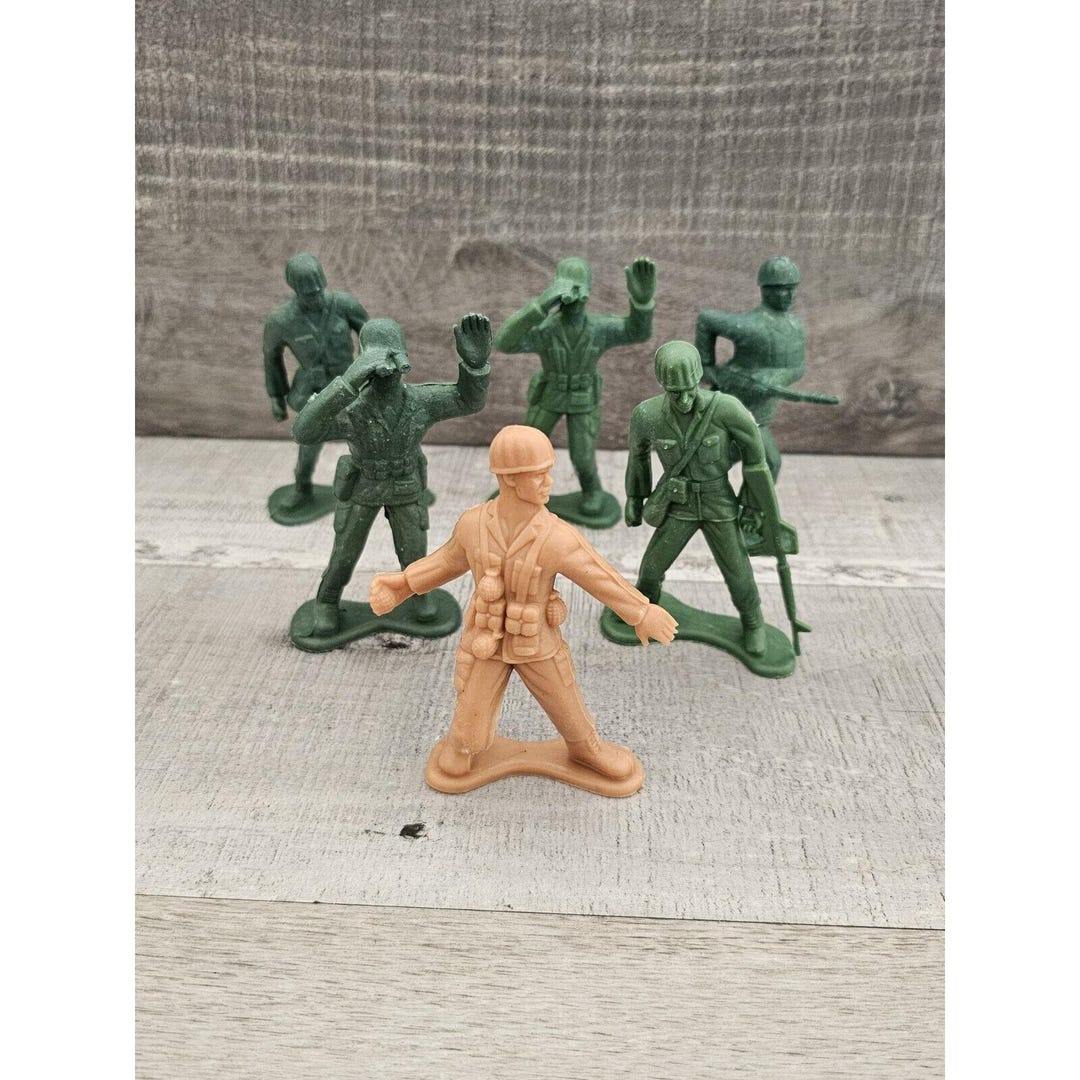 Vtg Large 4" Plastic Army Men Toy Soldiers Lot of 6 Green Tan - Etsy
