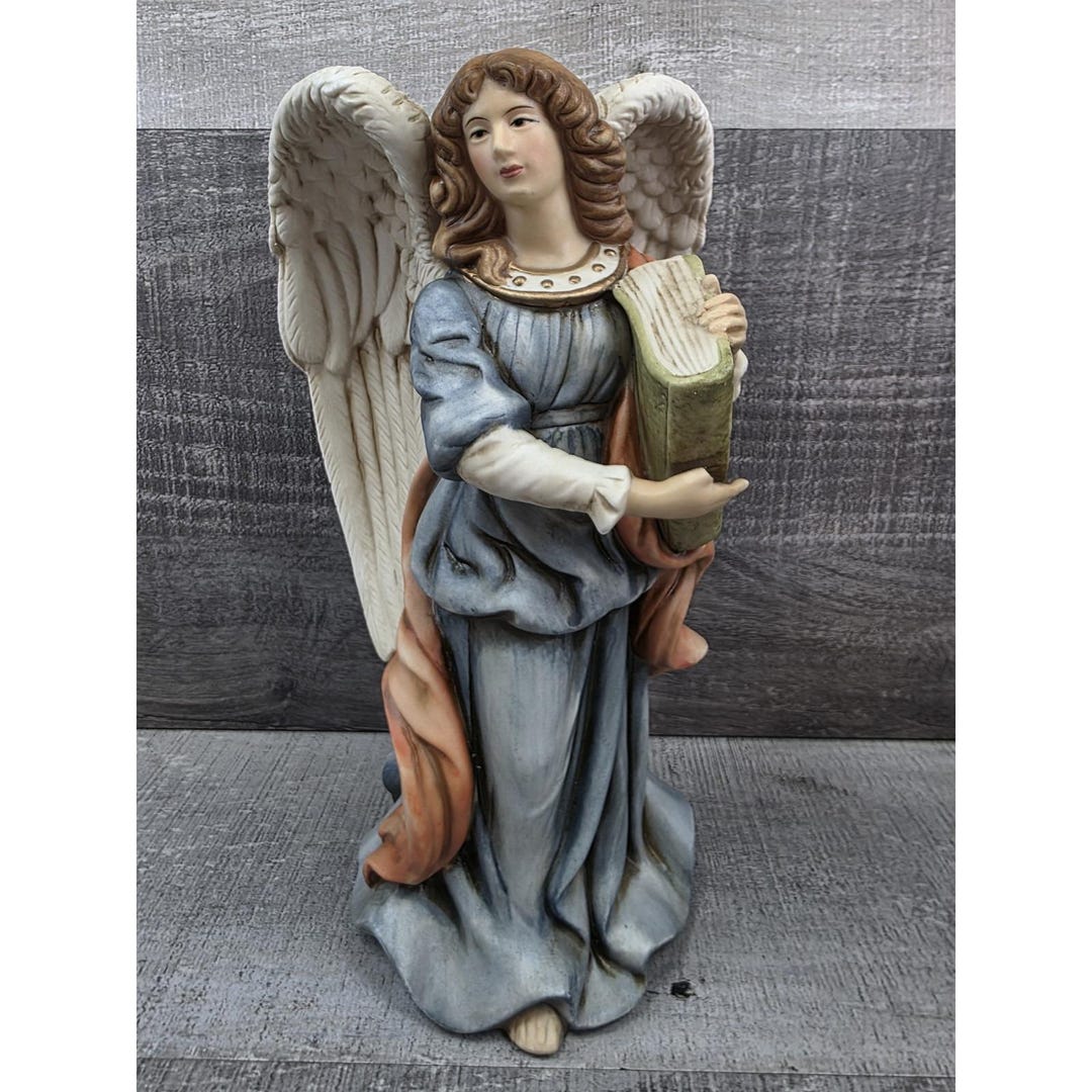 Vtg O'well Ornate 10" Hand Painted Blue Porcelain Angel of Wisdom ...