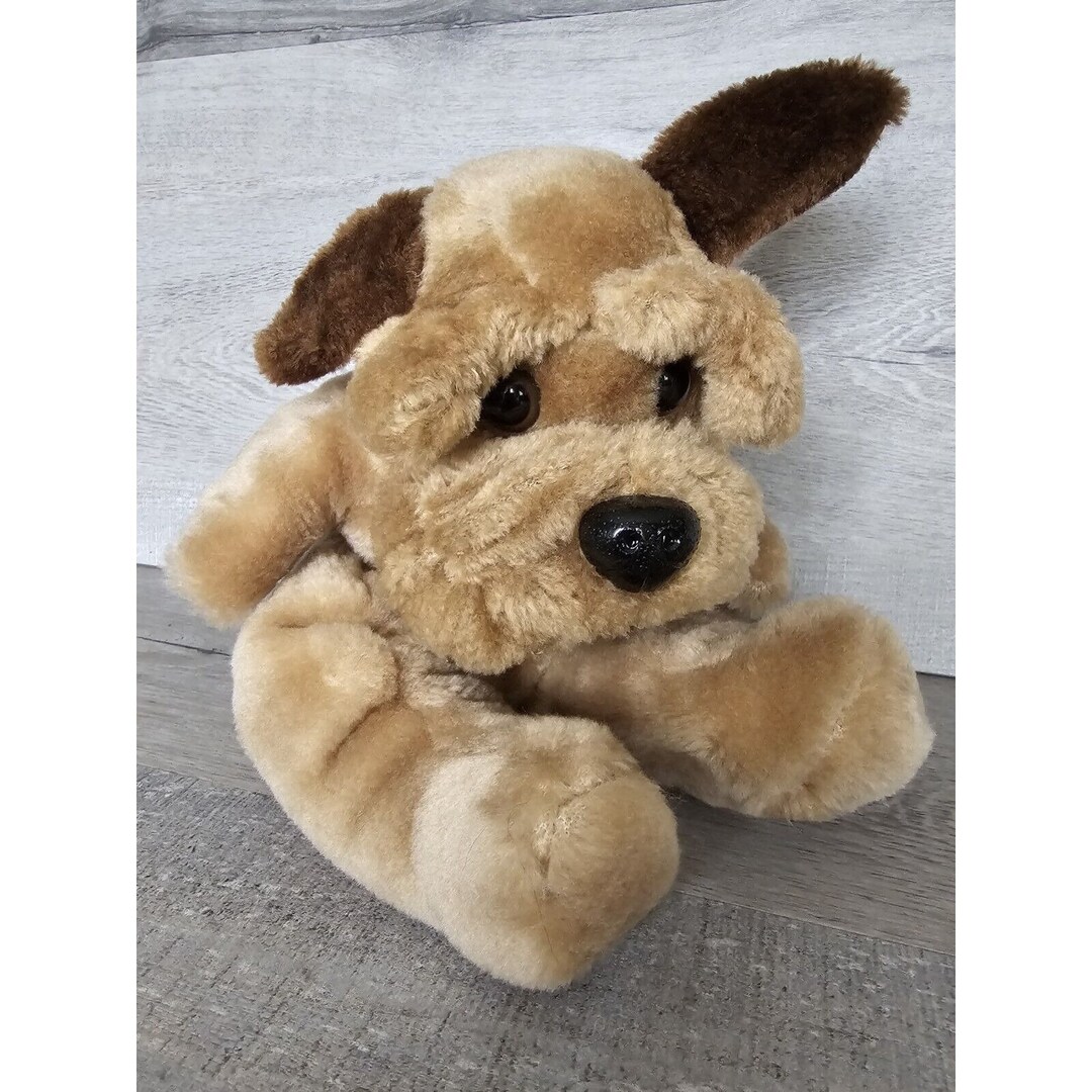 Vintage 1986 Plush Brown Tan Puppy Dog RAFFOLER WRINKLES Pup Stuffed ...