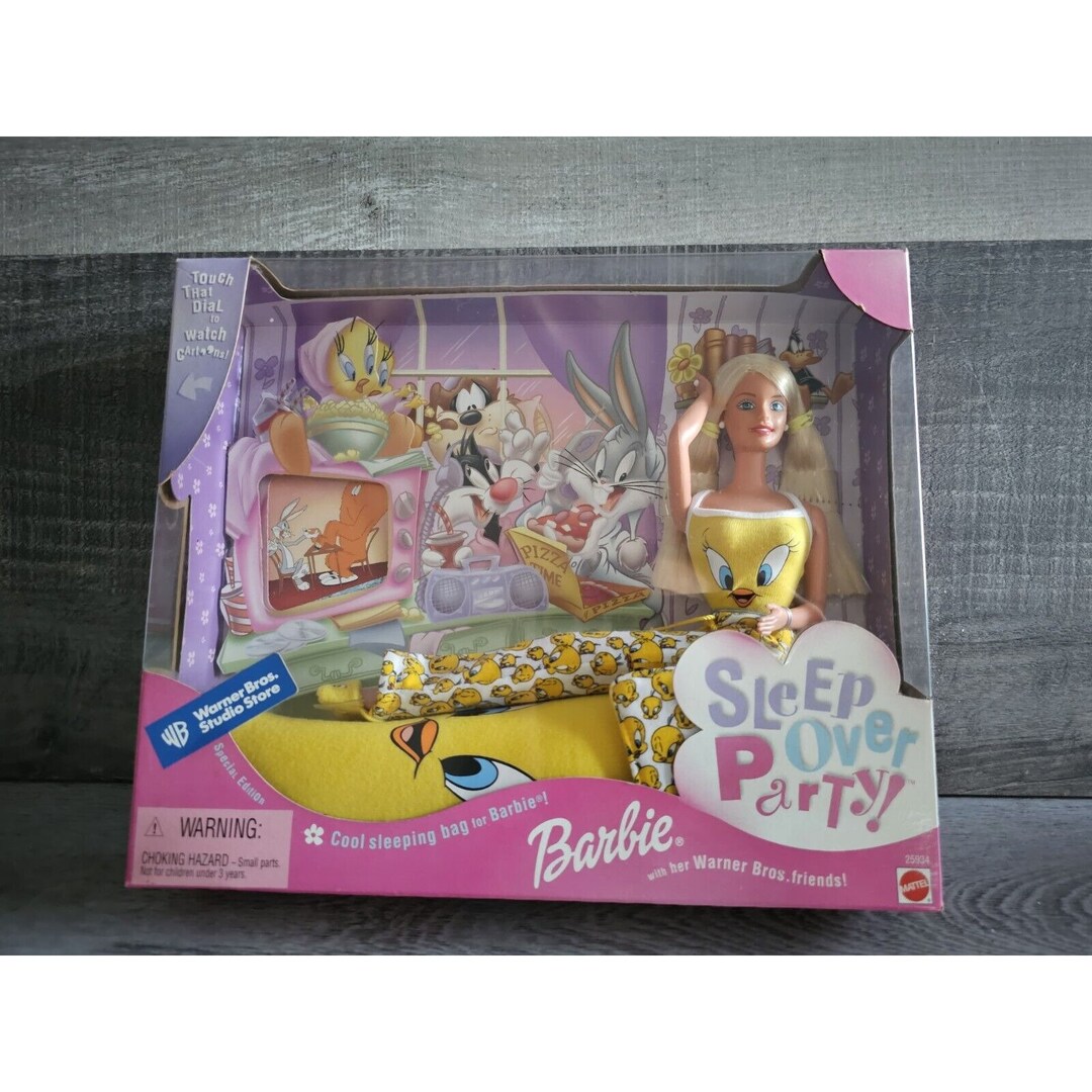 Vintage 1999 Barbie Sleep Over Party Warner Brothers Doll Tweety Looney ...