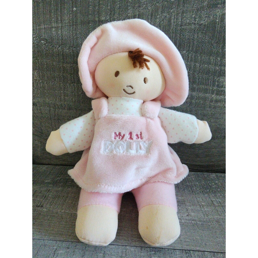 Baby Gund My First Dolly Plush Stuffed Doll Toy Pink Flower Brown Hair ...