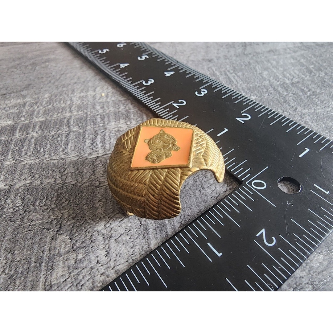 Vintage SCOUT Scarf Tie Neck Slide Holder Brass With Tigers & Orange ...