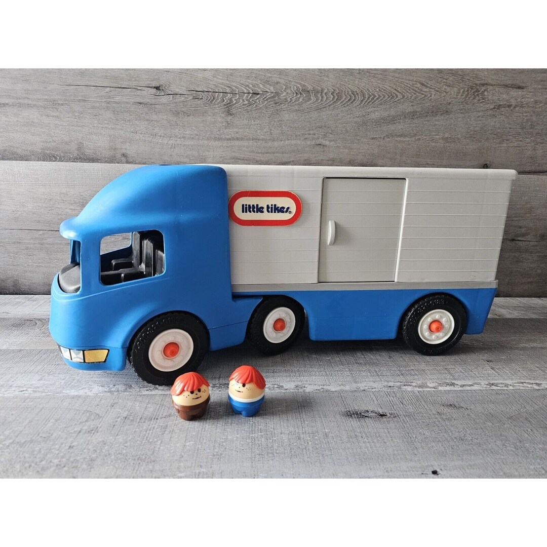 Vintage Little Tikes Semi Truck Ride on Blue Grey Tractor Trailer Big ...