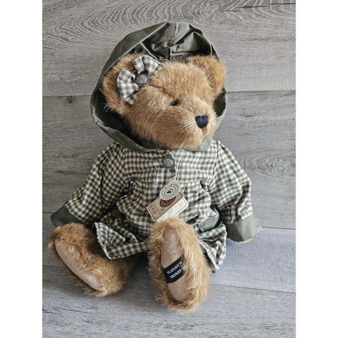 Boyds Plush ALICIA BEARSLEY Green Check Hooded Coat Platinum Ed Tags ...