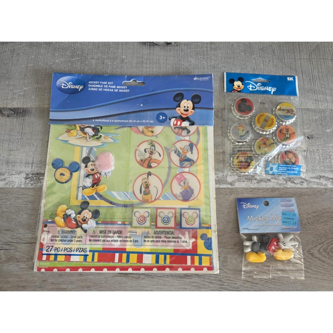 Disney 8X8 MICKEY Page Kit Paper, Stickers, Borders, Bottle Caps Lot ...