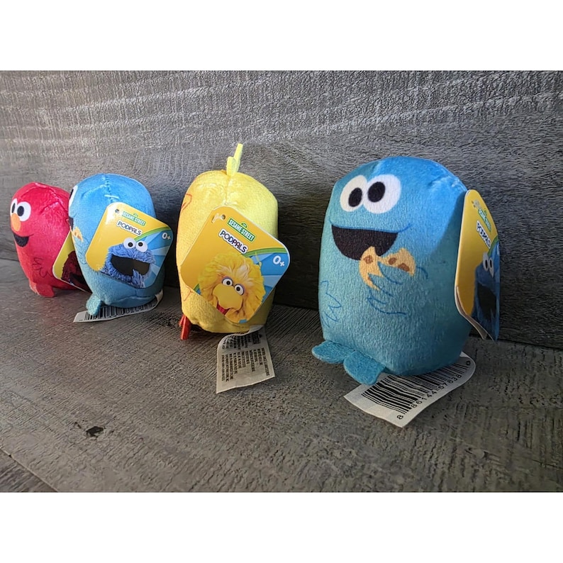 4 Sesame Street Podpals Mini Plush Toy Lot Elmo Cookie Monster Big Bird ...