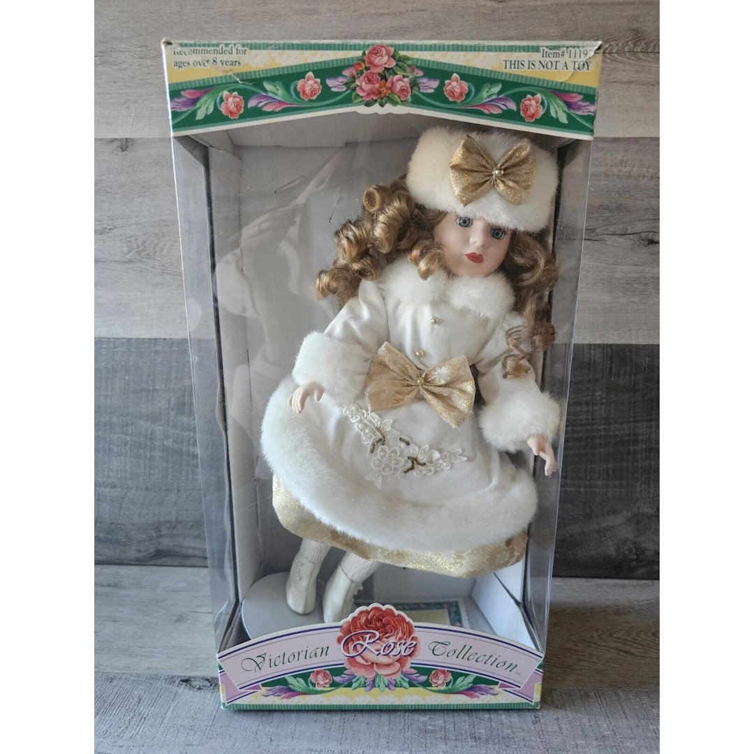 Vtg Victorian Rose Collection Porcelain Doll 1997 Christmas Brass Key ...