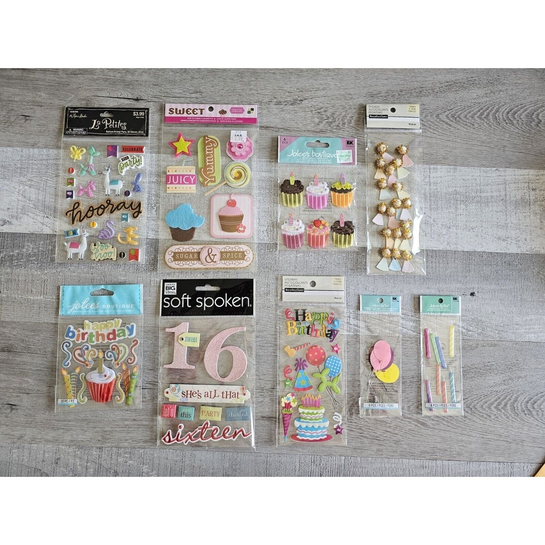 Sticker Lot - Happy Birthday Party Cake Scrapbooking 3D Stickers Jolees ...