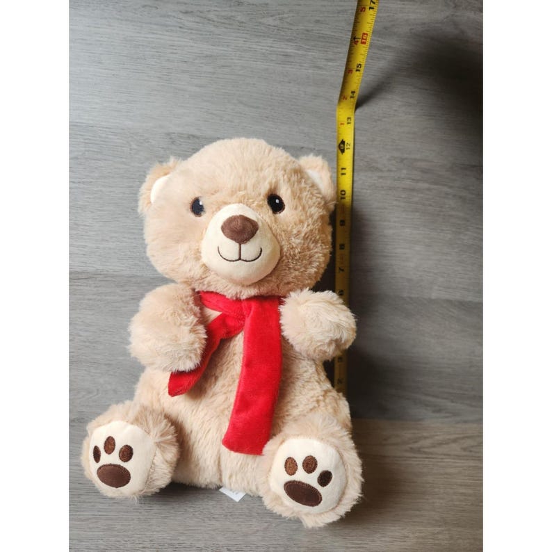 Toy Box Brown Teddy Bear Plush Sewn Eyes Red Bow 11 Inch Stuffed Animal ...