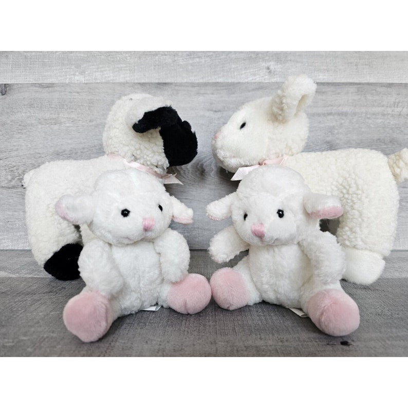 Vtg Mary Meyer Plush Stuffed Lamb Sheep Realistic White Wool W/ Bows ...