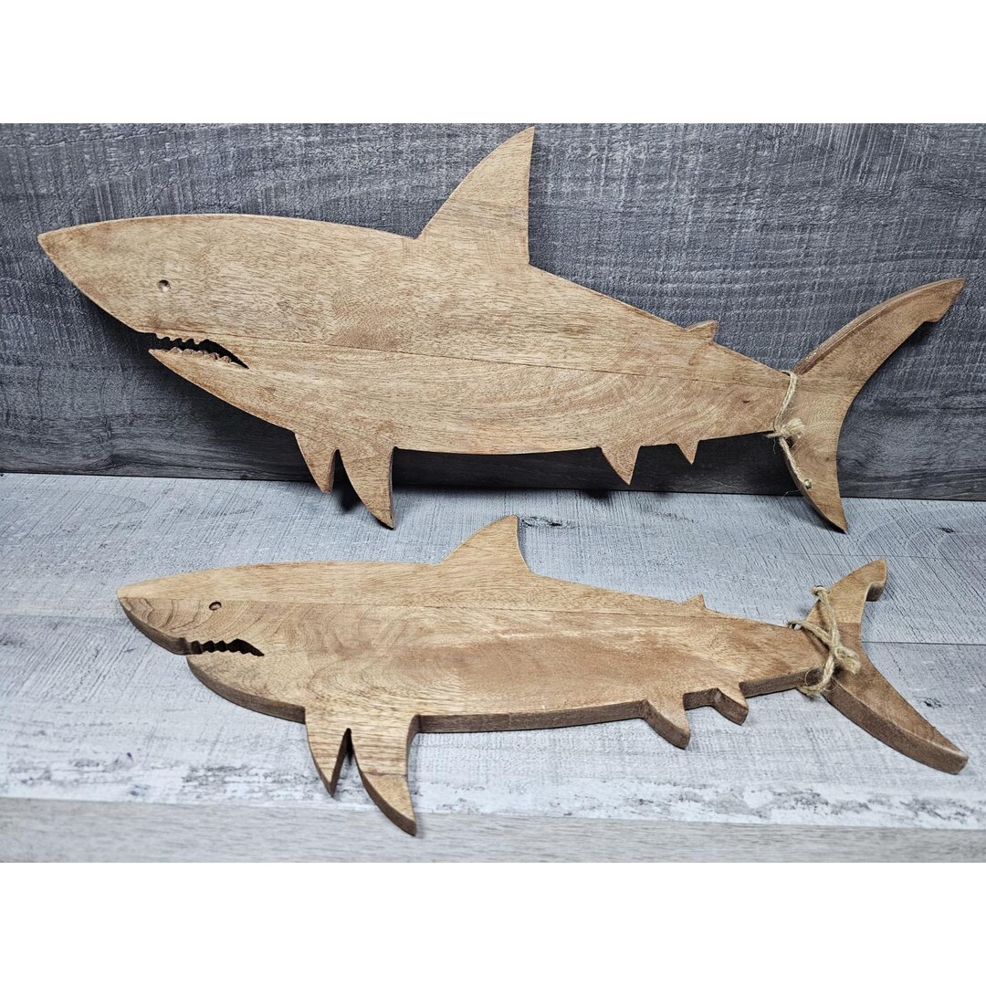Rustic Wood Shark Jaws Shabby Fish Camp Distressed Cabin Lake House ...