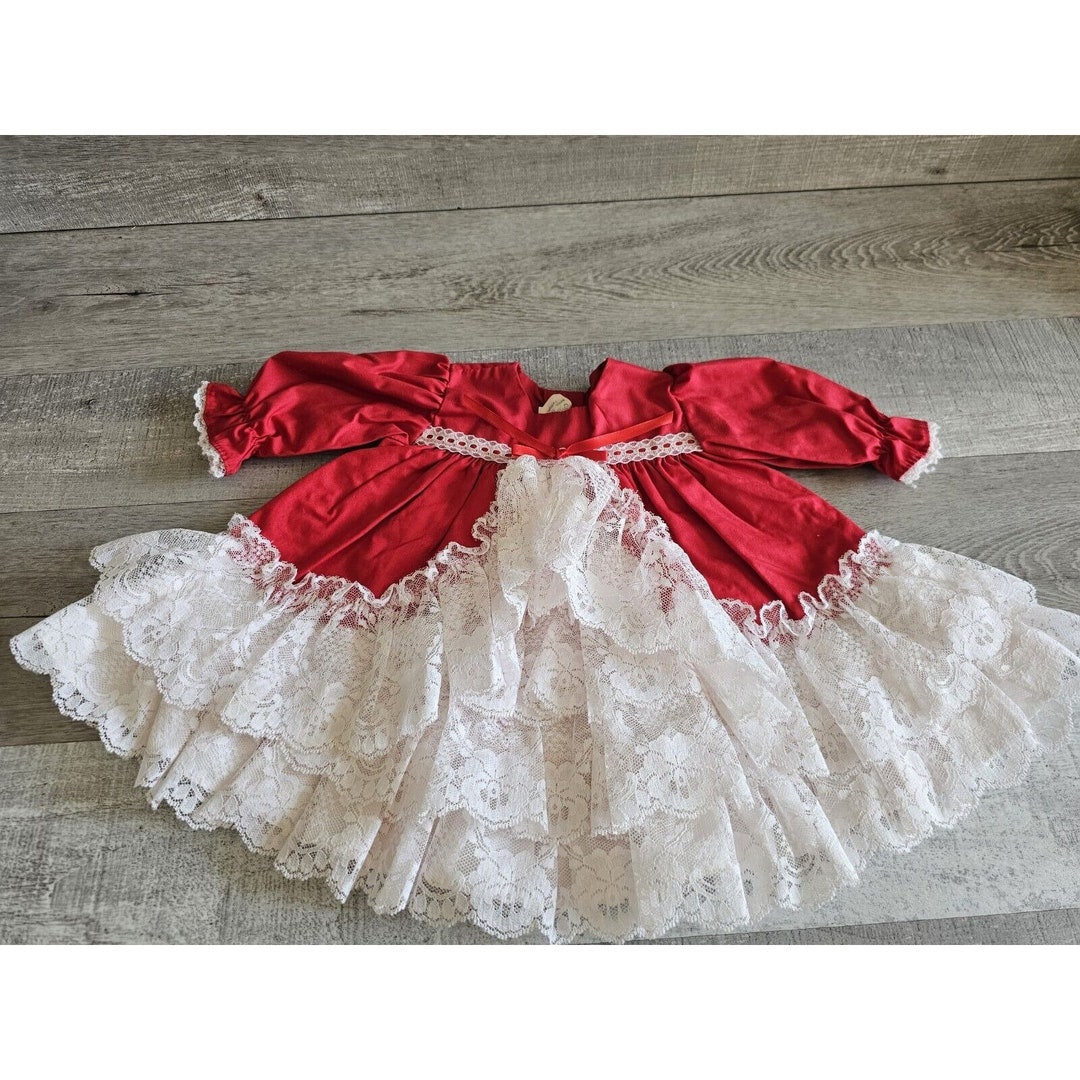 Mini World Baby Girls Dress Red Size Newborn Lace Ruffle Frilly Vintage ...