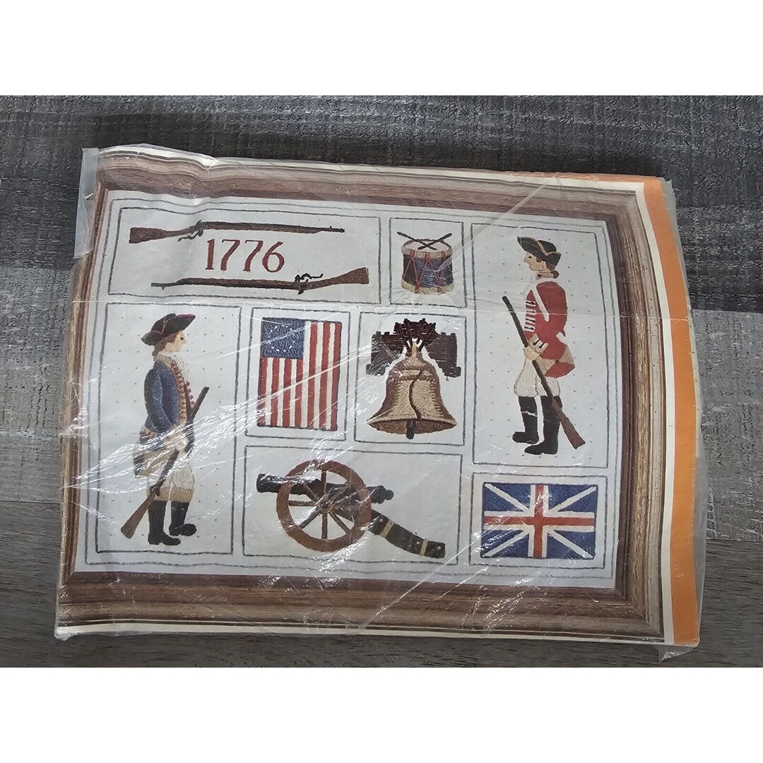 Rare Americana Folk Art Vintage Canvas Crewel Kit 1776 Revolutionary ...