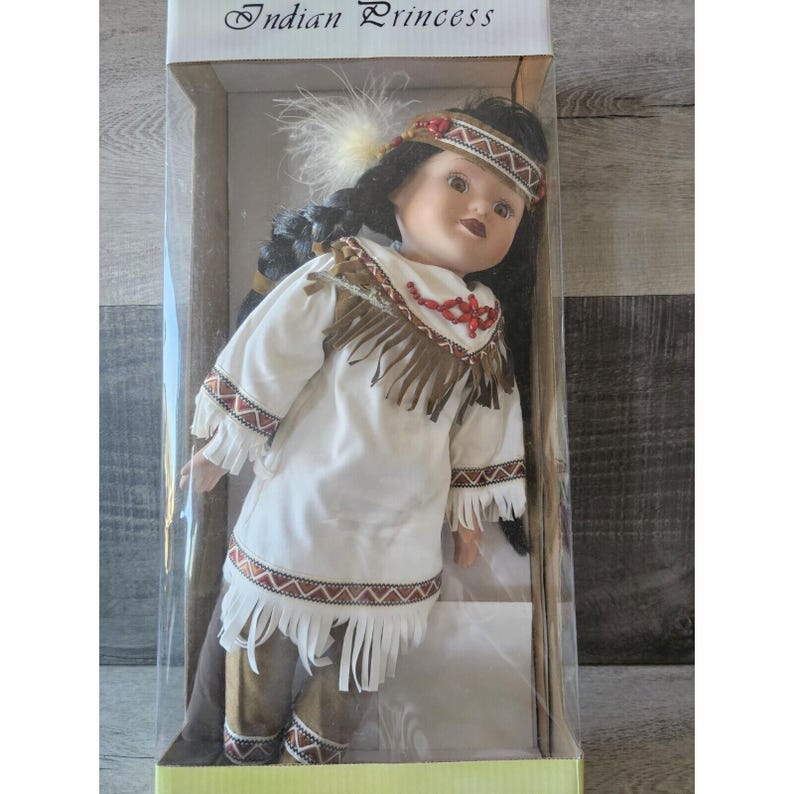 Vtg Native American Indian Princess Porcelain Doll 15" Large Original ...
