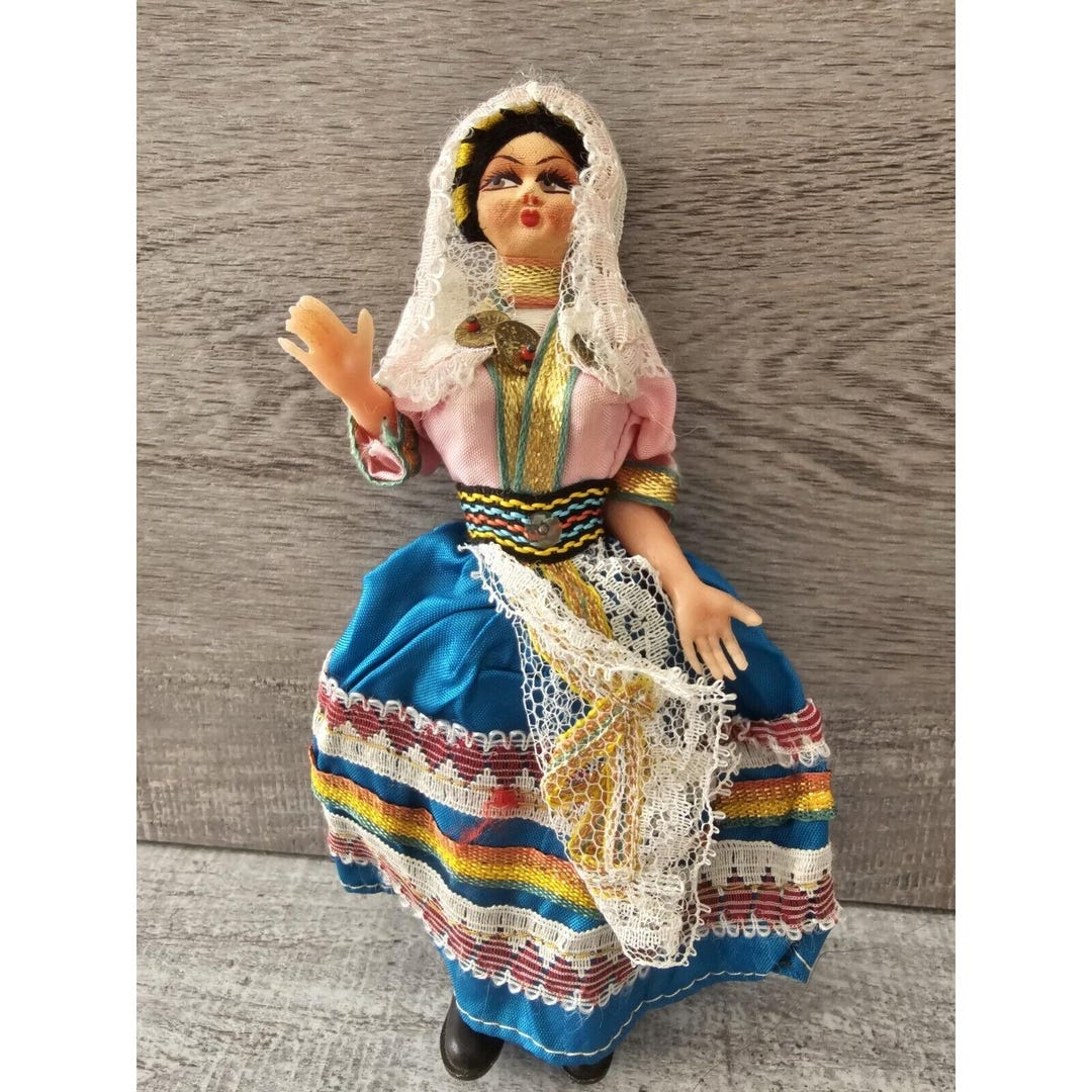 Vintage Greek Woman Greece 6.25" Folk Doll Ethnic Painted Face ...
