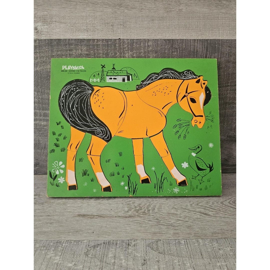 Vtg 1985 Playskool Horse Wooden 15 Piece Puzzle 360-24 Preschool HTF ...