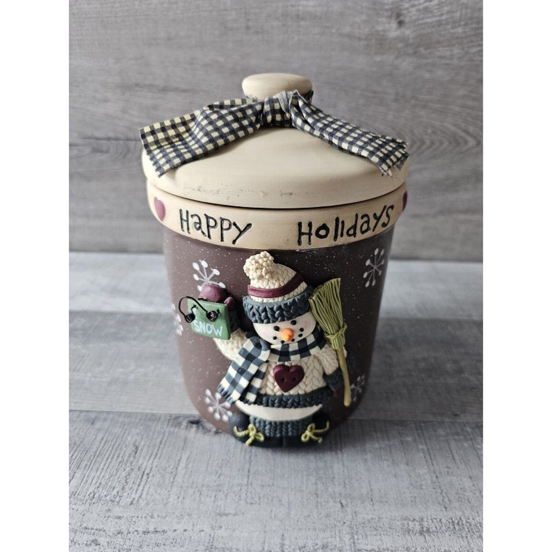 Pottery Clay Frosty the Snowman I Love Snow Happy Holidays Cookie Jar ...