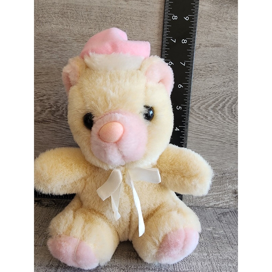 Light Yellow Pink Teddy Bear 8" Plush Stuffed Animal Cuddles Vintage ...